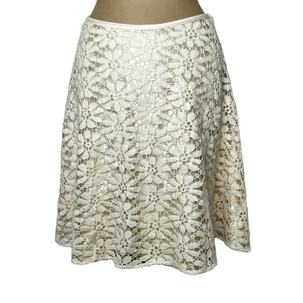 Cache Cream Floral Lace Crochet Flare Overlay A-Line … - Gem